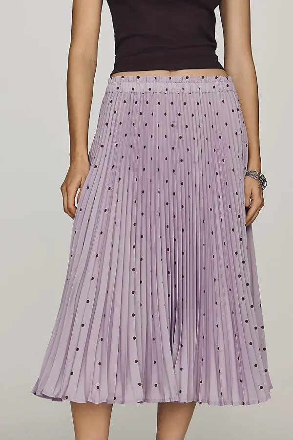 Maeve Valerie Pleated Midi Skirt - Lilac Brown Dot | Editorialist